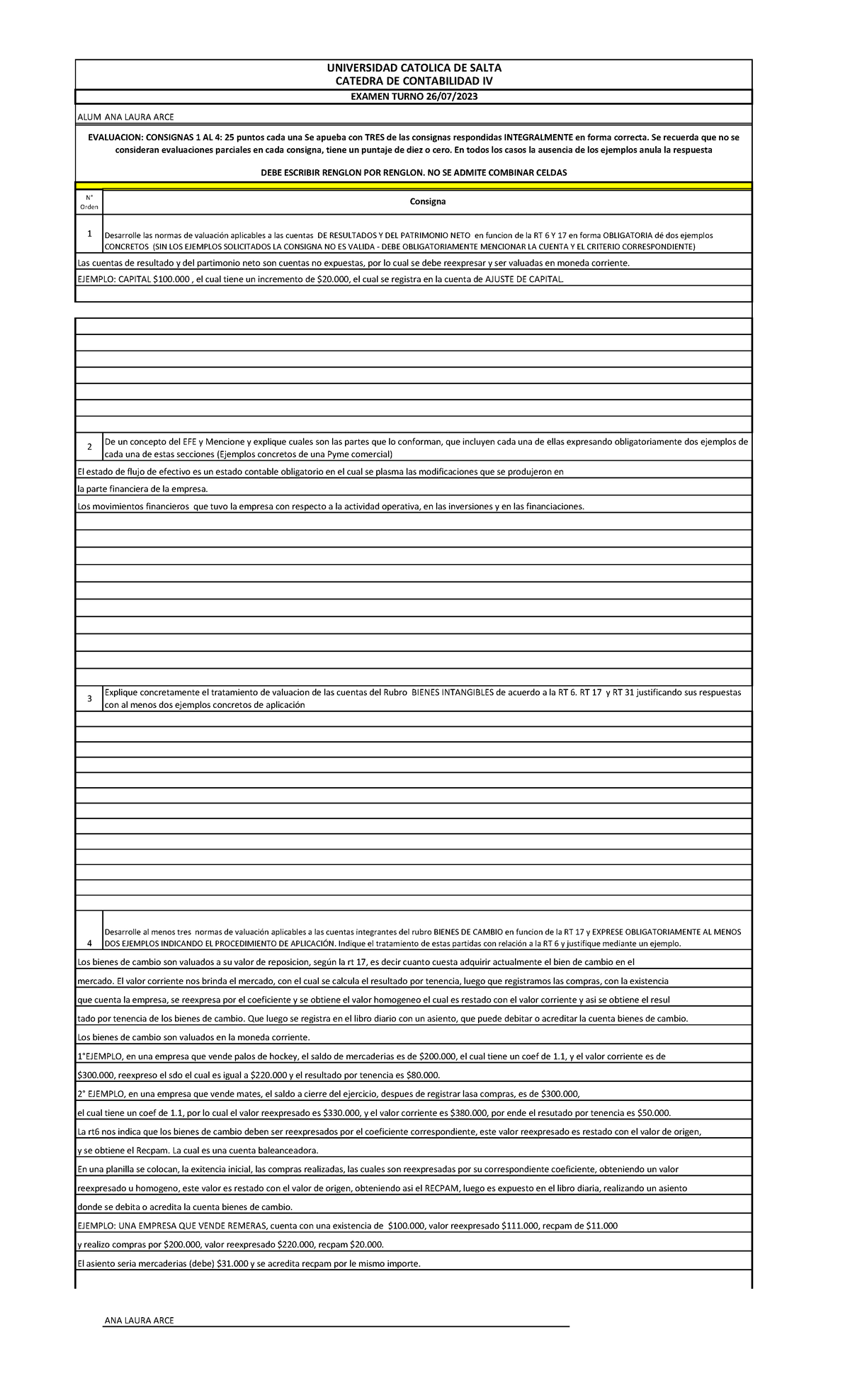 Final Conta IV 25JUL2023 Distancia - ALUMNO:ANA LAURA ARCE N° Orden 1 2 ...