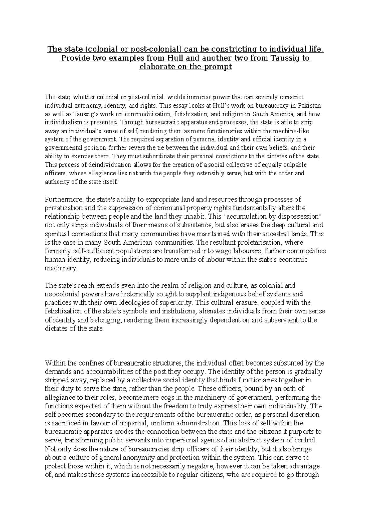 101B AS2 - The Impact of Colonial States on Individual Identity and ...
