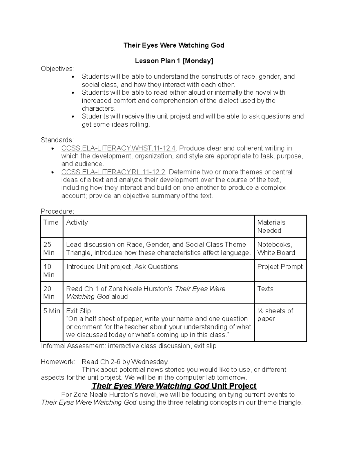 Lesson Plan: Analyzing Themes in "Their Eyes Were Watching God" (ENG ...
