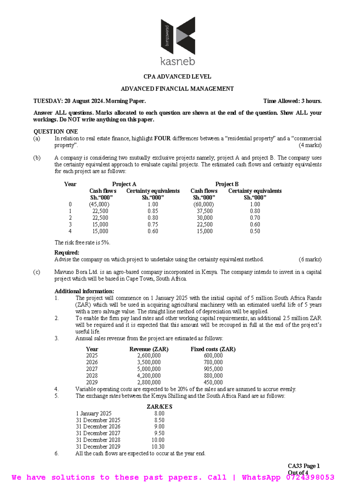 AFM 2015 - August 2024 Advanced Financial Management Past Exam Paper ...