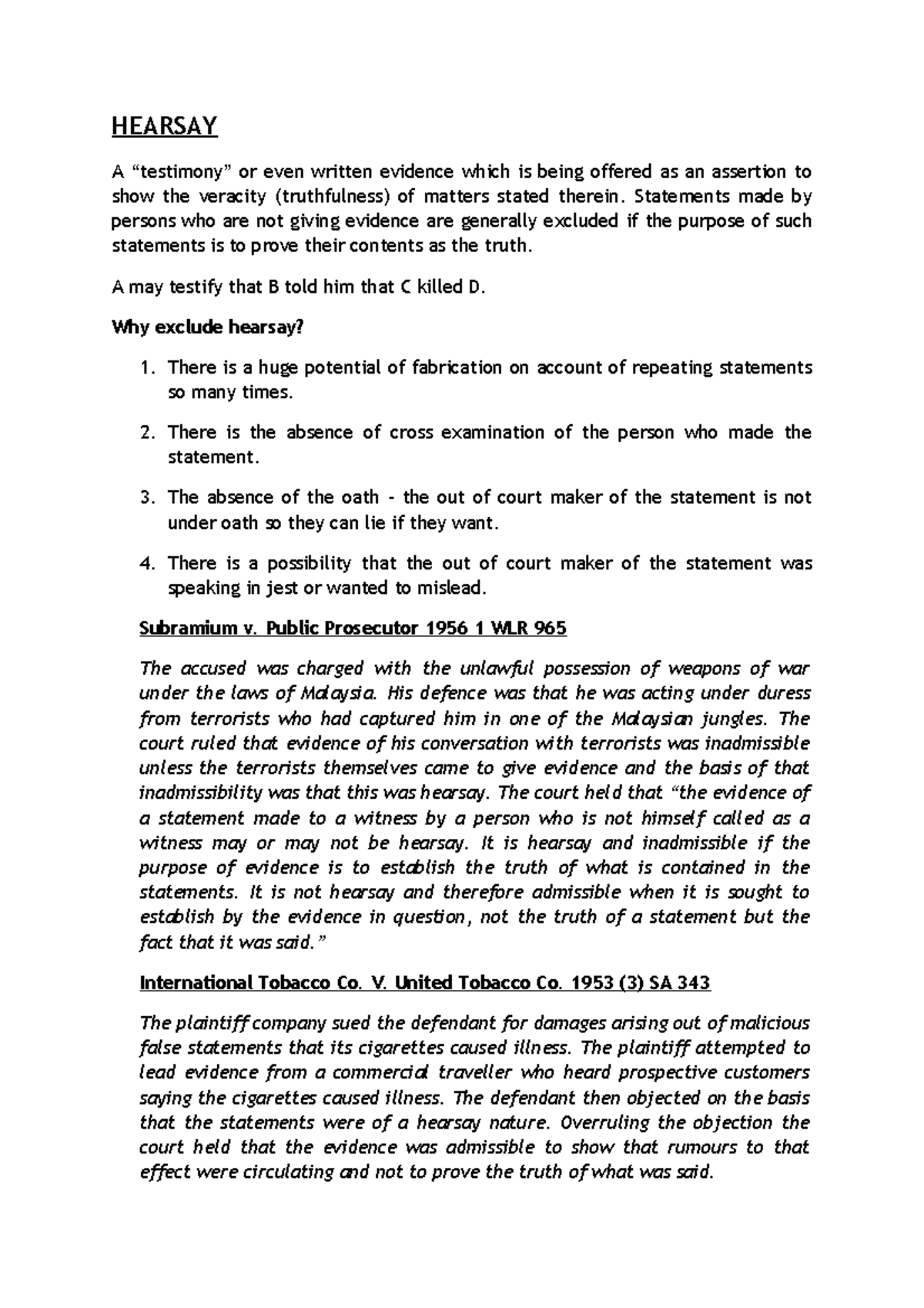 6. Hearsay LECTURE NOTES Summary and Key Concepts - Studocu