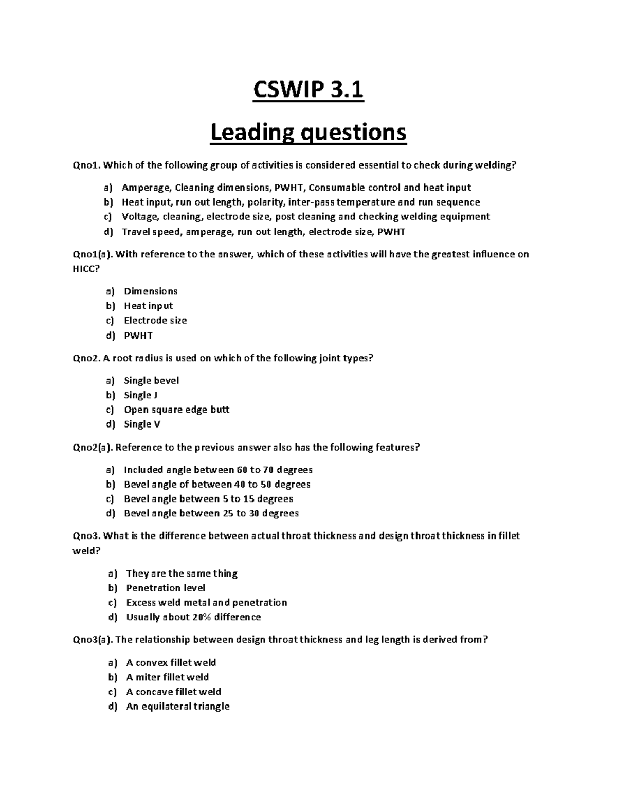 Leading Questions for CSWIP 3.1 Exam Preparation - Studocu