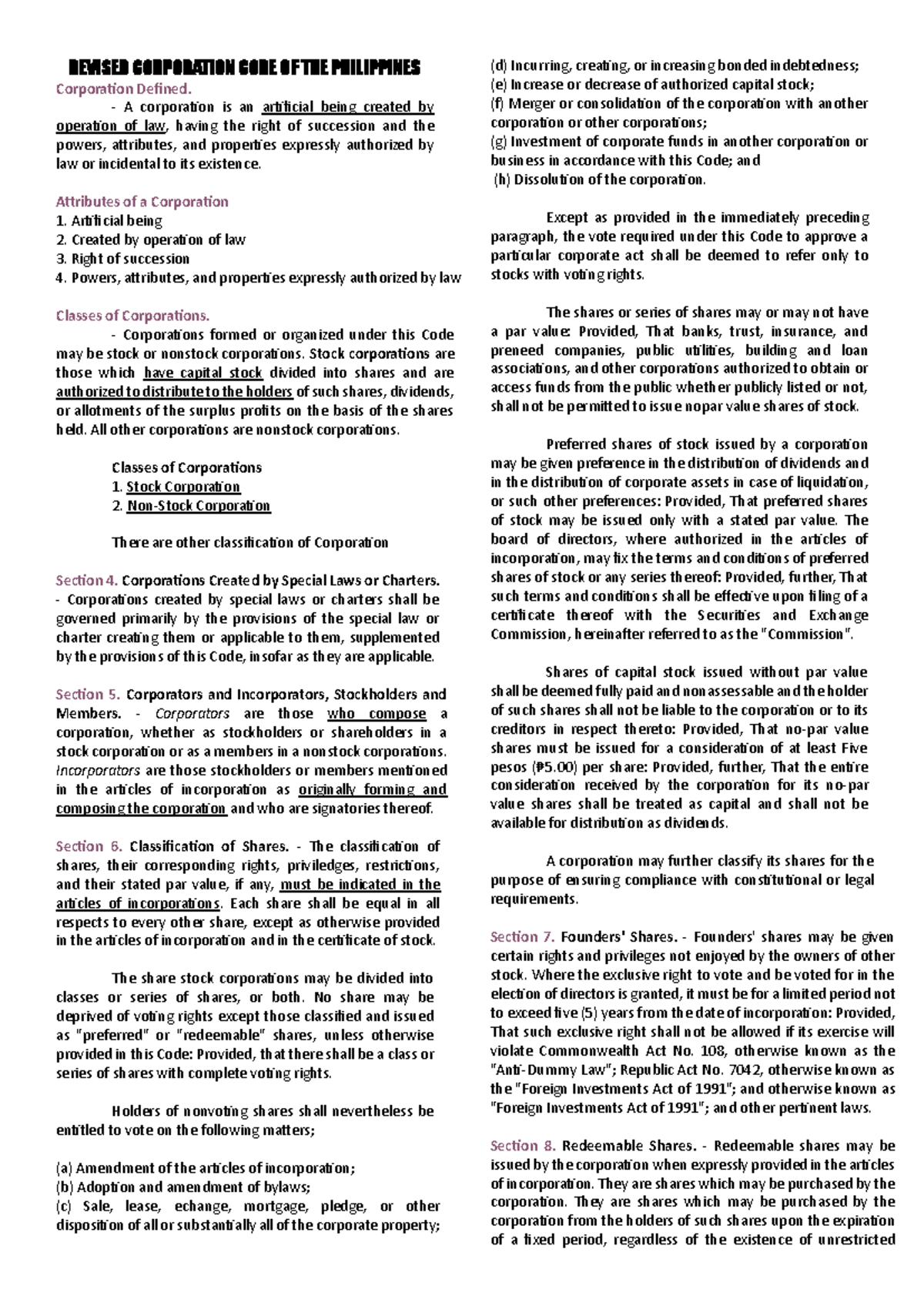 Buslawreg 101: Final Exam Reviewer on Corporation Code of the ...