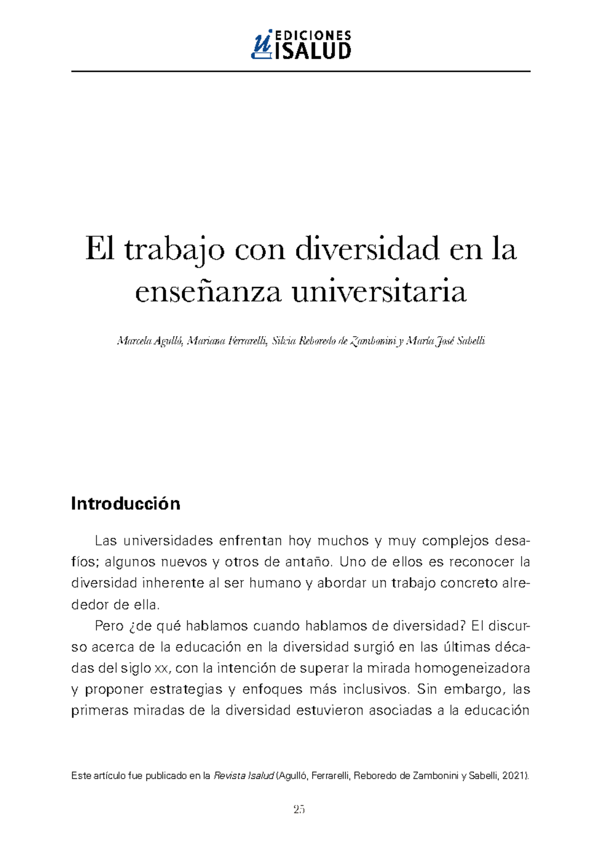 R#1 Agulló et al 2022: Diversidad en la Enseñanza Universitaria - Studocu