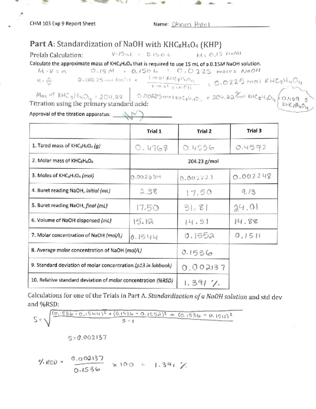Chemistry Lab: Standardization of NaOH and Acid Titration - Studocu