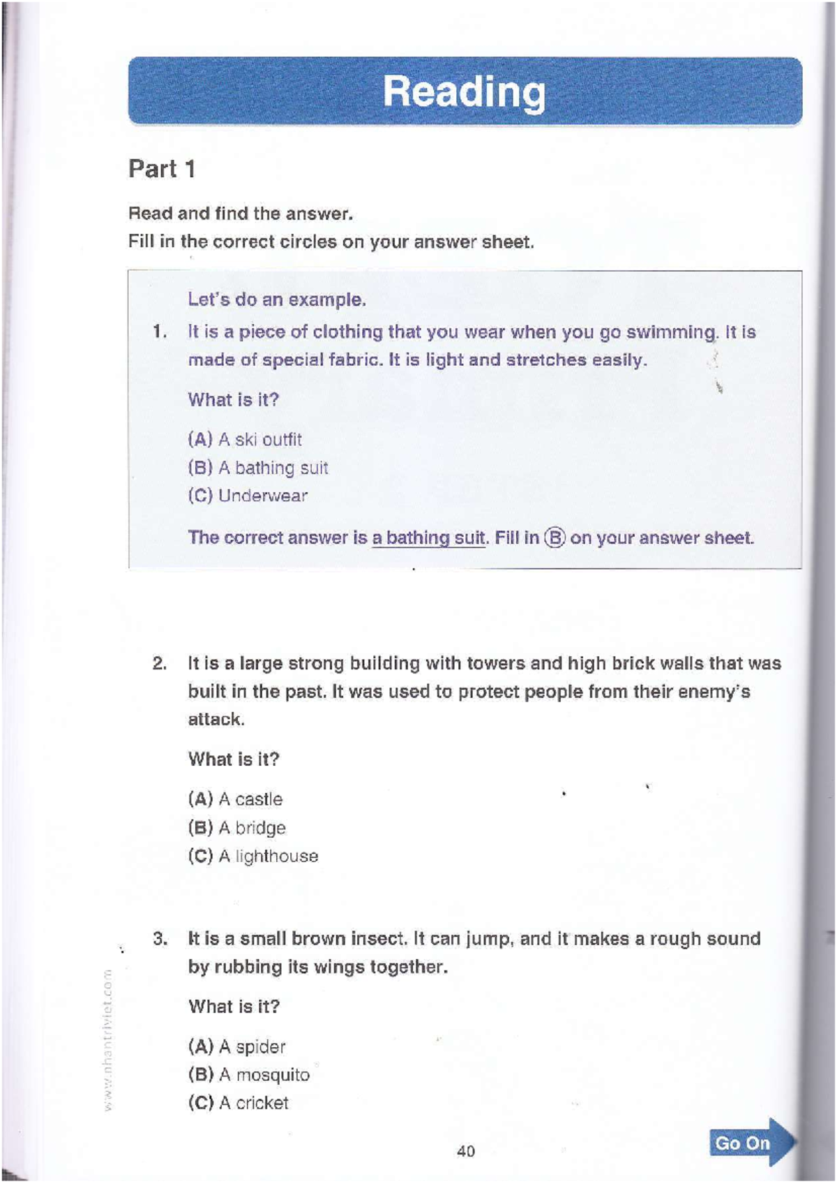 TOEFL Practice Reading Part 1: Answer Key and Instructions - Studocu