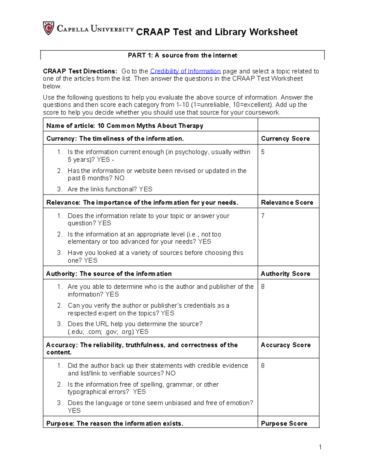 CRAAP Test Library Worksheet (FPX) & Evaluation Guide - Studocu