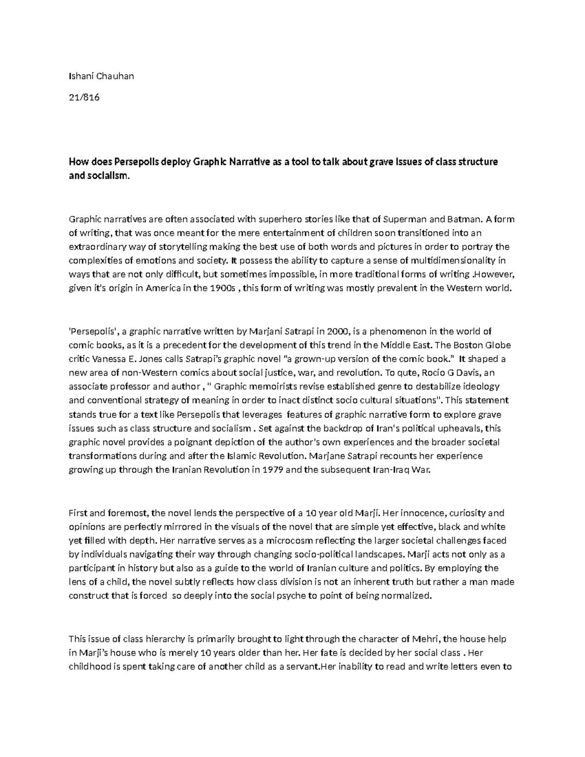 Assignment - Ishani Chauhan 21/ How does Persepolis deploy Graphic ...