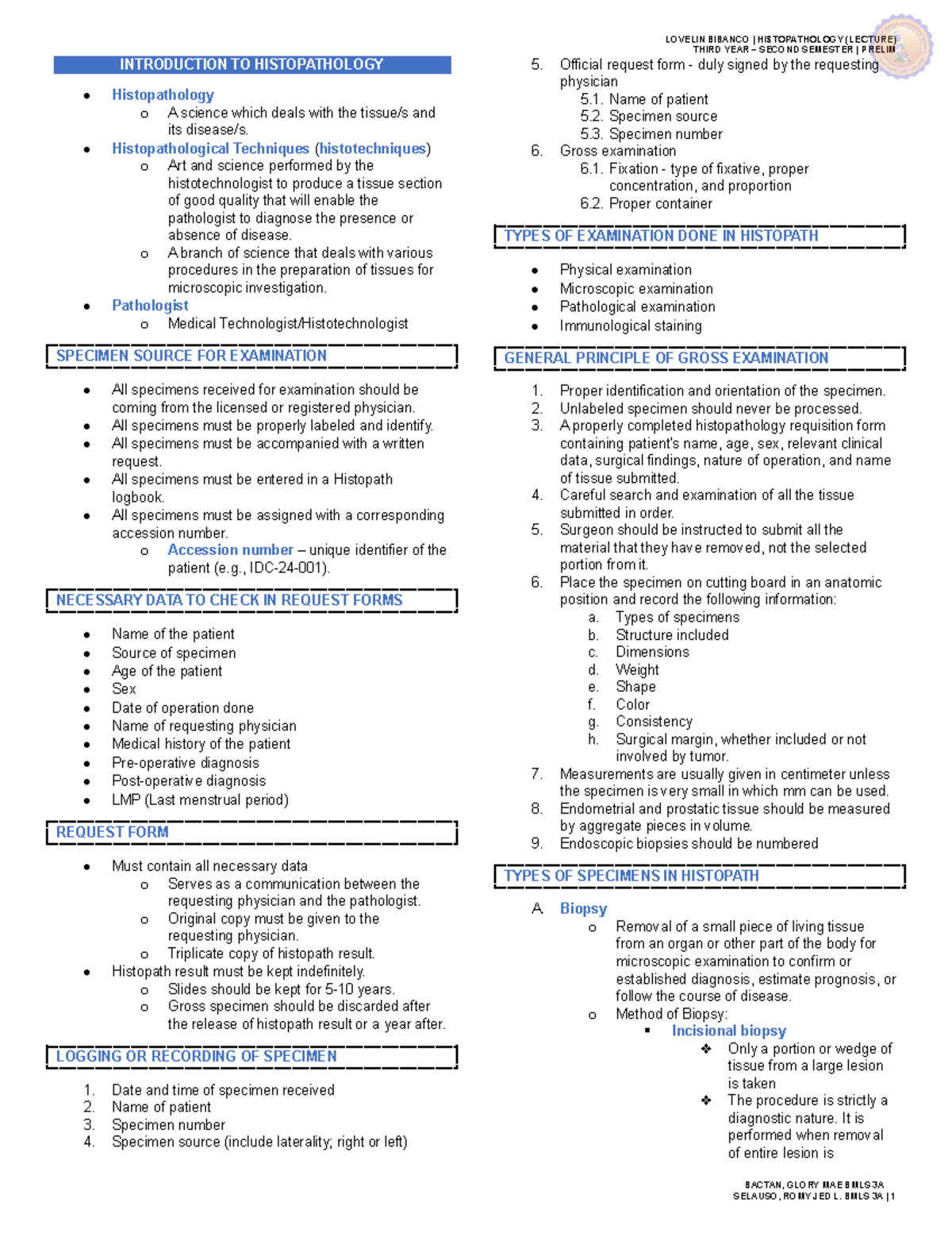 BMLS 3A: Histopathology Introduction & Techniques Overview - Studocu