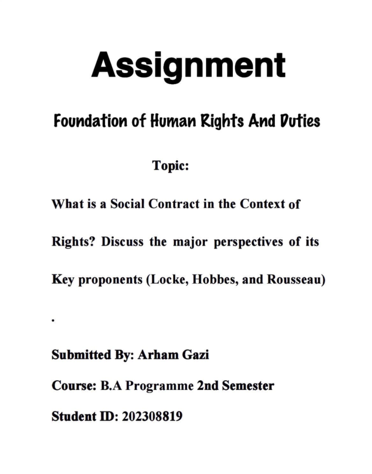 B.A. Programme 2nd Sem: Social Contract Theory Assignment Essay - Studocu