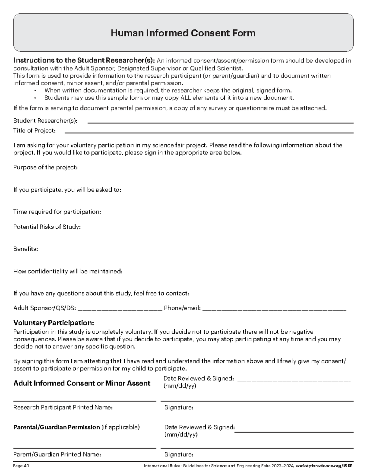 Sample Human Consent Form Instructions for Student Researchers - Studocu