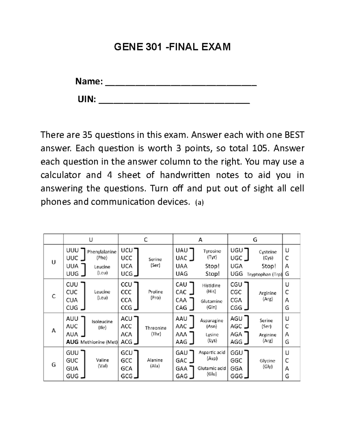 GENE 301 - Final Practice Exam with 35 Questions for Preparation - Studocu