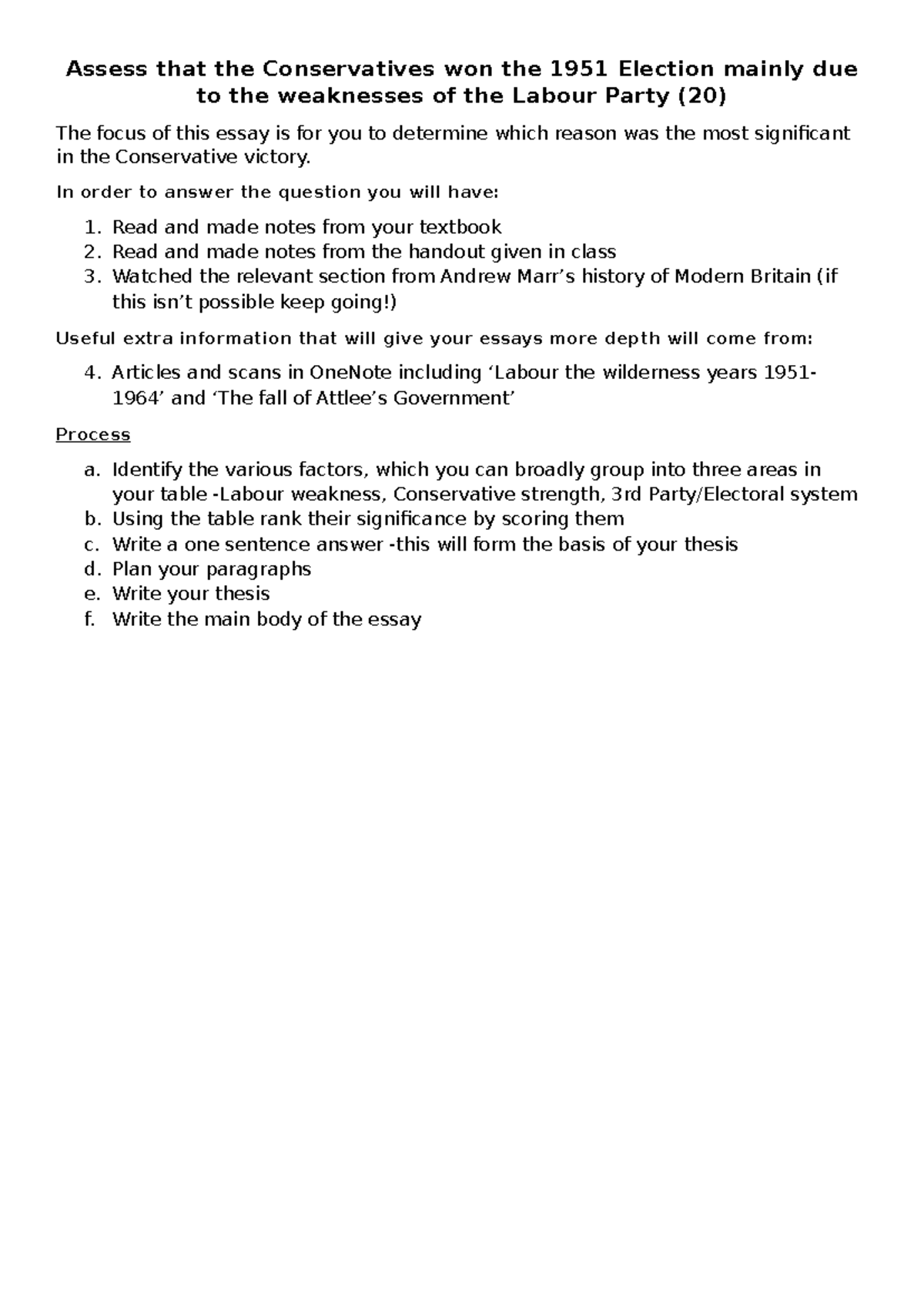 1951 Election Essay Instructions: Analyzing Conservative Victory ...