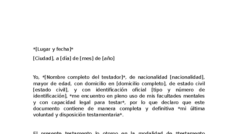 Formato de Testamento Cerrado - Código Civil Federal - Studocu