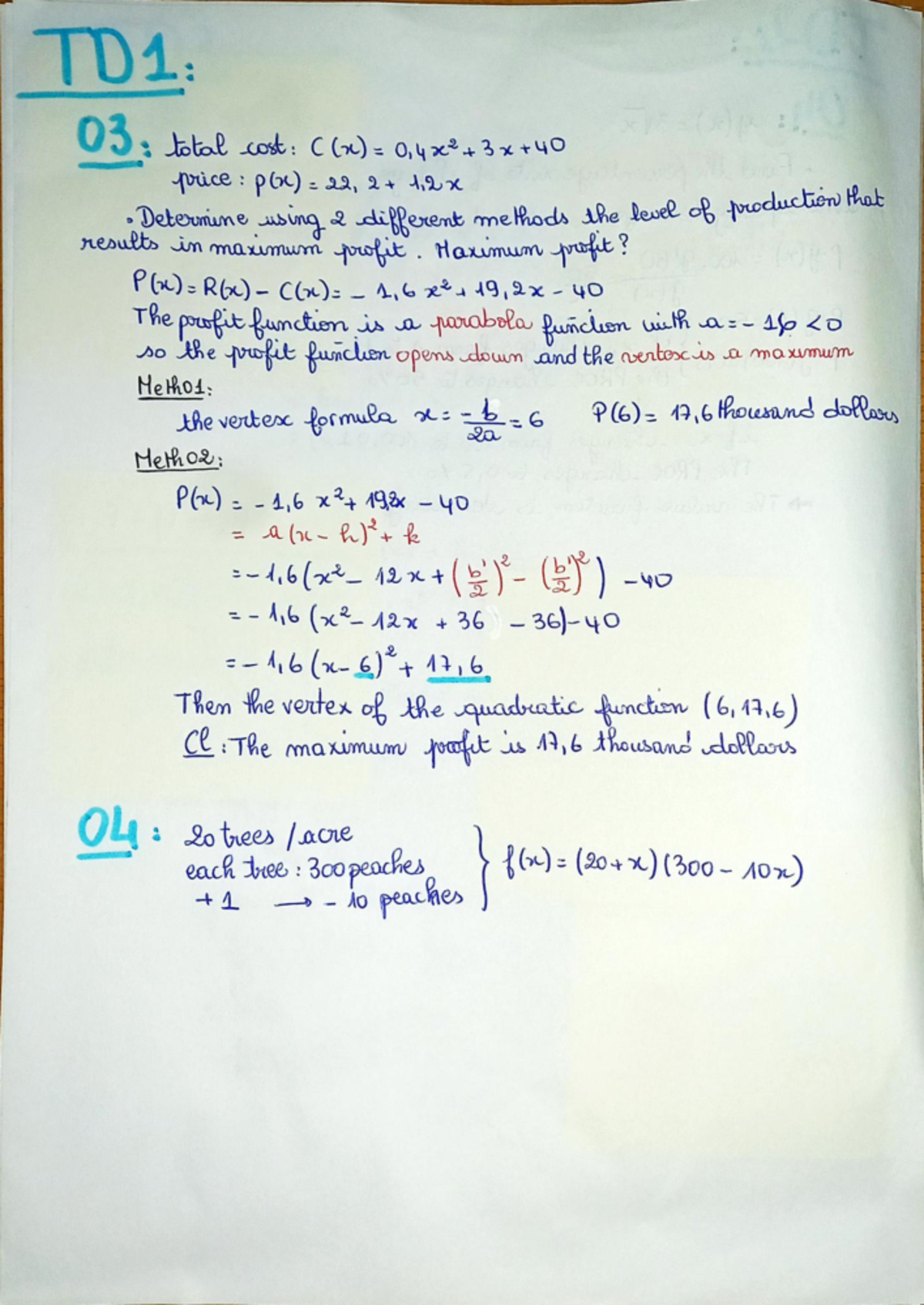 T01: Calculating Maximum Profit and Critical Points in Calculus - Studocu