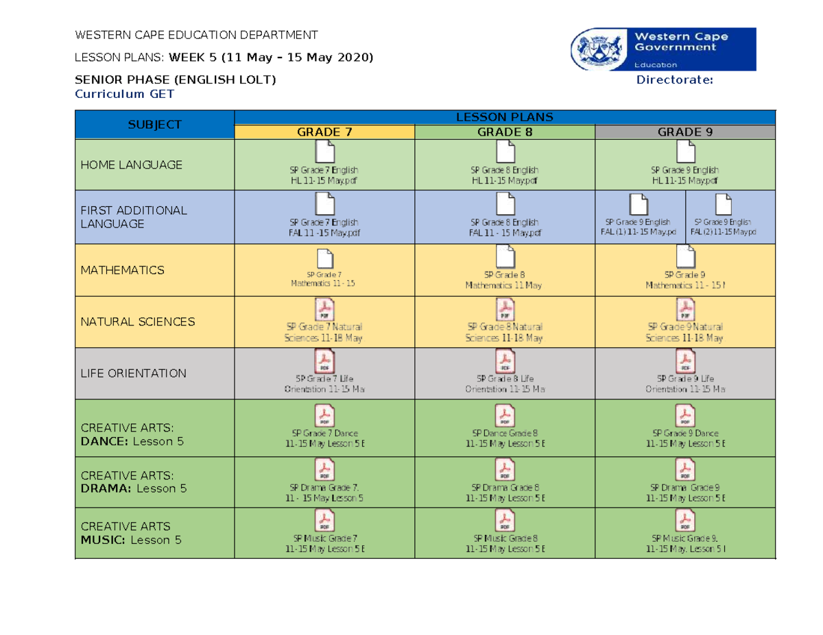 Senior Phase Week 5 (11 - 15 May) Eng - WESTERN CAPE EDUCATION ...