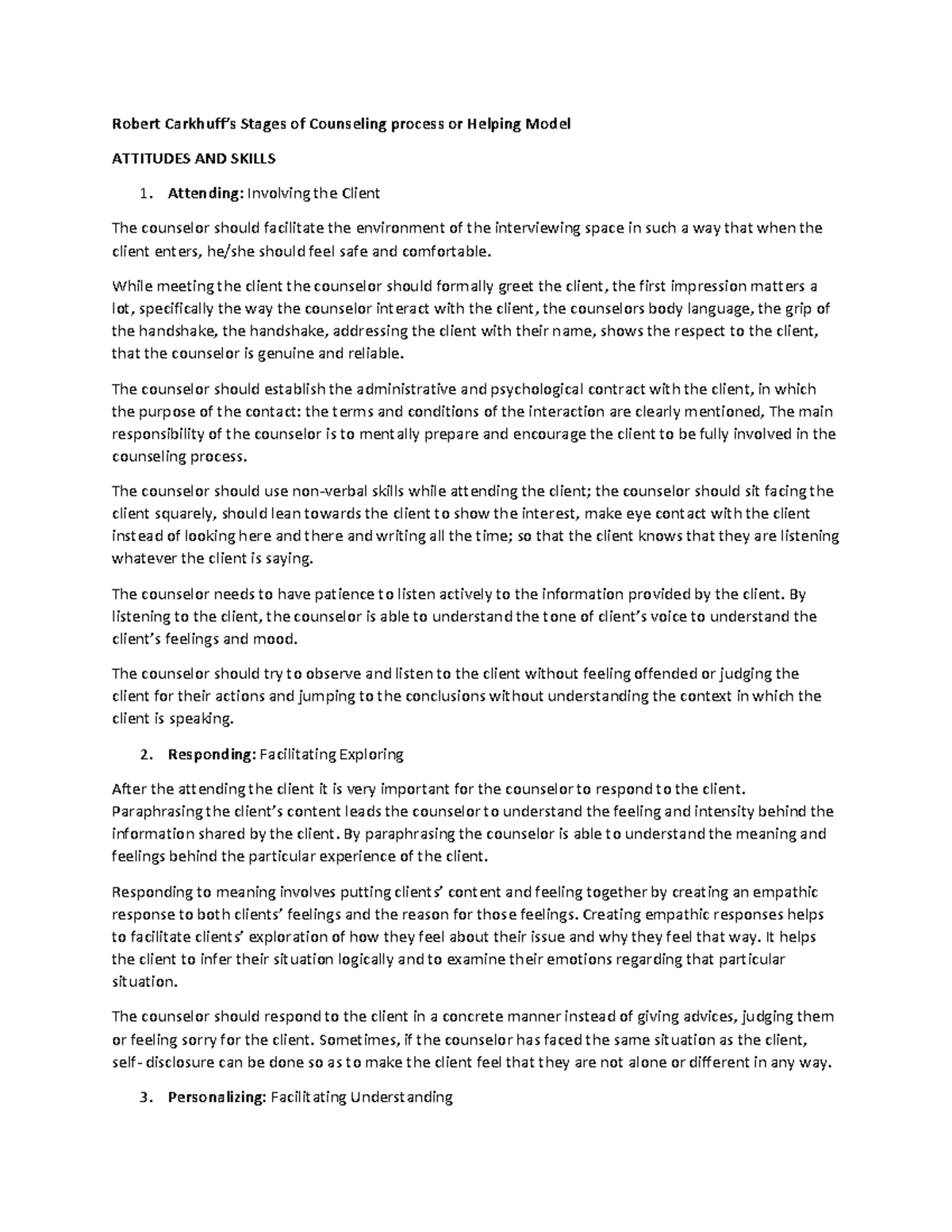 Module 3 Counseling: Understanding Carkhuff’s Helping Model - Studocu