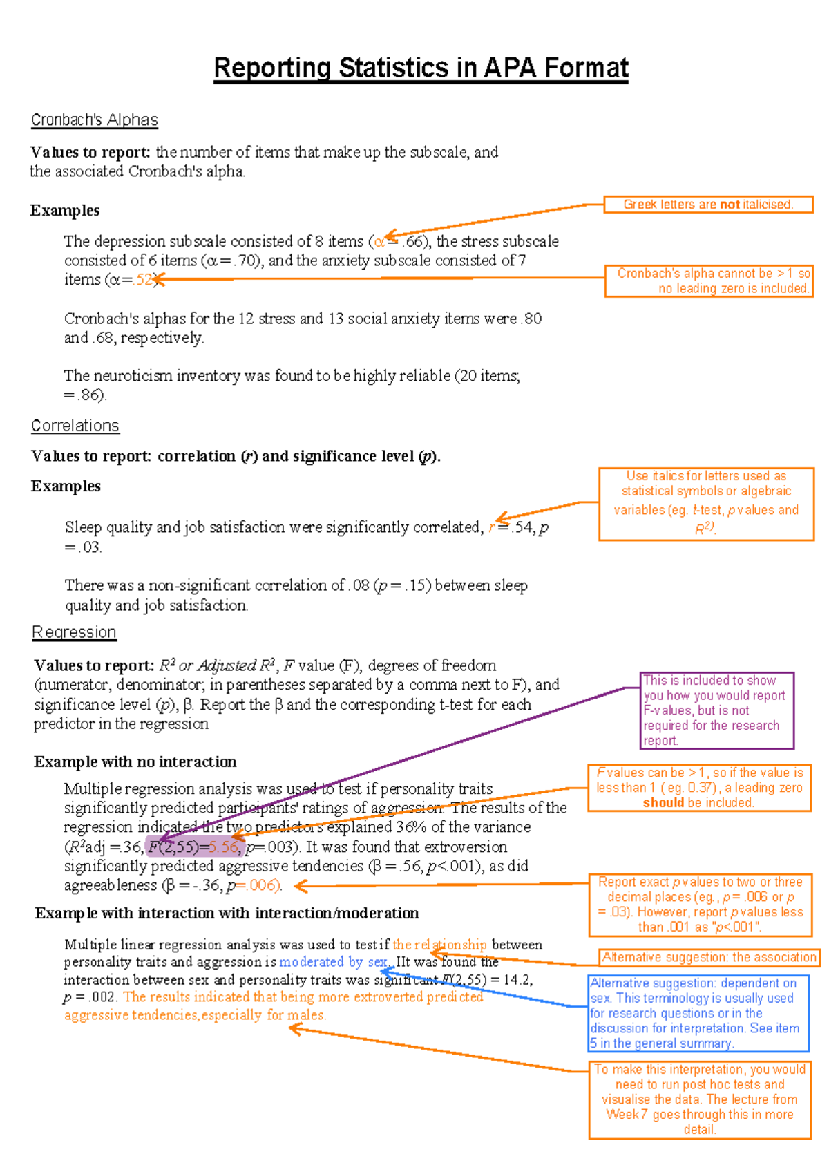 Reporting Statistics in APA Format: Key Guidelines and Examples - Studocu