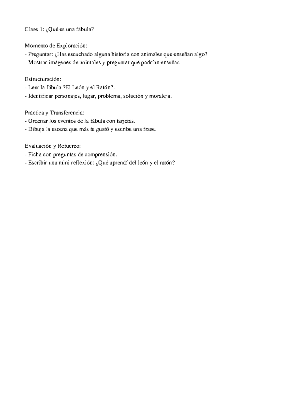 Taller de Fábulas para Segundo Grado: Exploración y Aprendizaje - Studocu