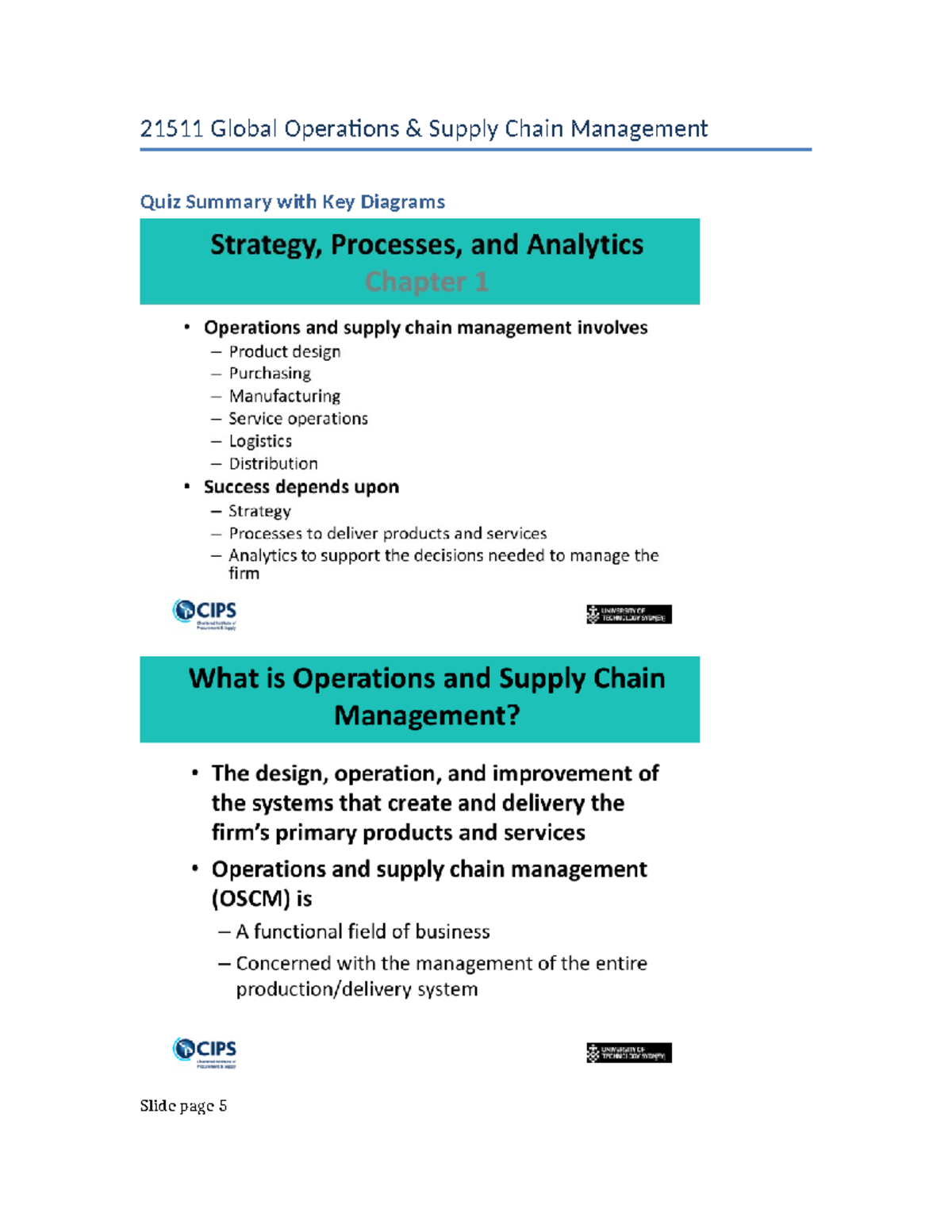 Quiz slides - study notes - 200677 - 21511 Global Operations & Supply ...