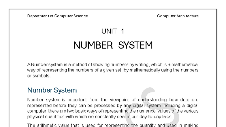 Computer Architecture CA1 Notes: Understanding Number Systems - Studocu