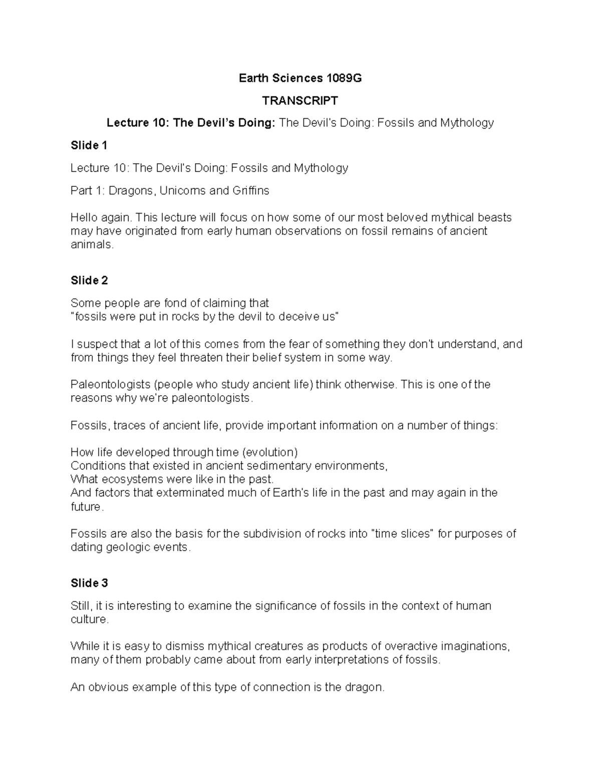 ES1089G W4 Lec10 Fossils Myths transcript - Earth Sciences 1089G ...