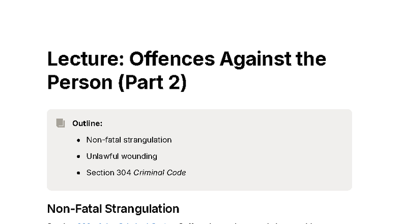 Lecture: Offences Against the Person (Part 2) Overview and Key Points ...