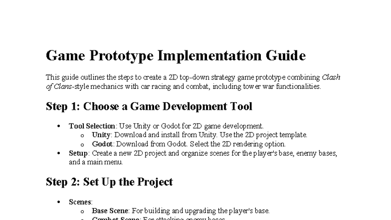 2D Strategy Game Prototype Implementation Guide (GDEV 101) - Studocu