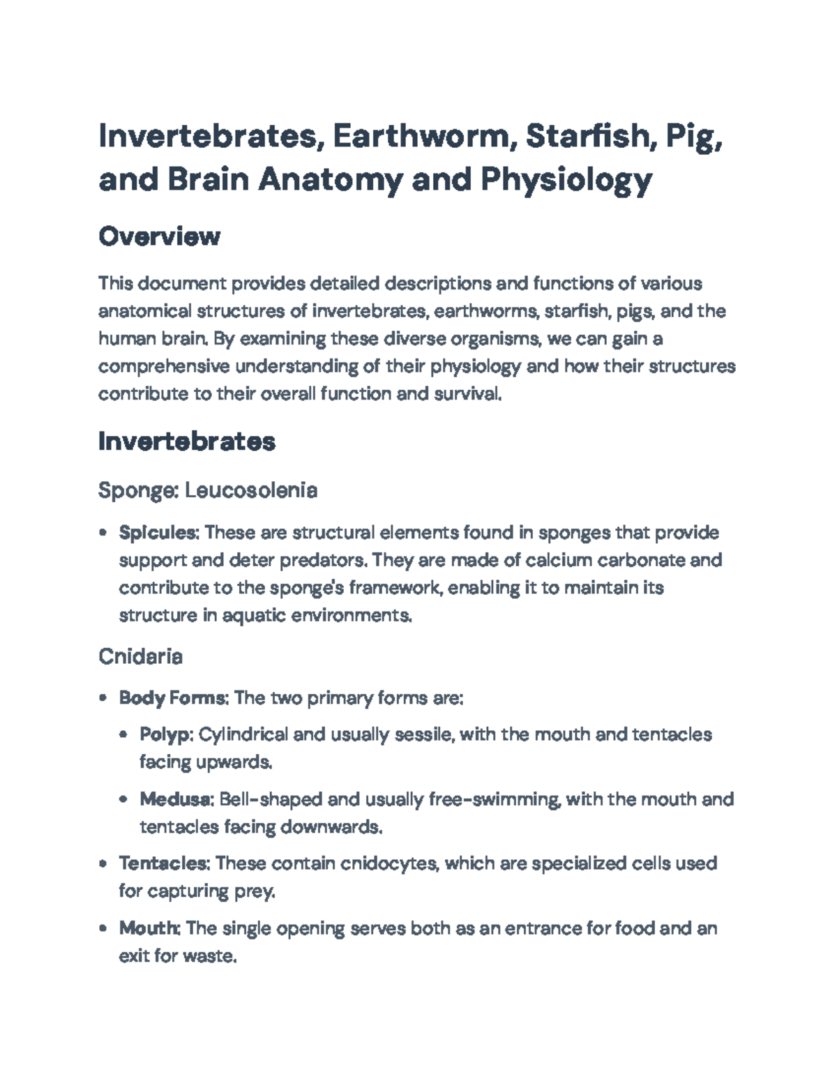 Anatomy & Physiology of Invertebrates, Earthworms, and Pigs - Exam ...