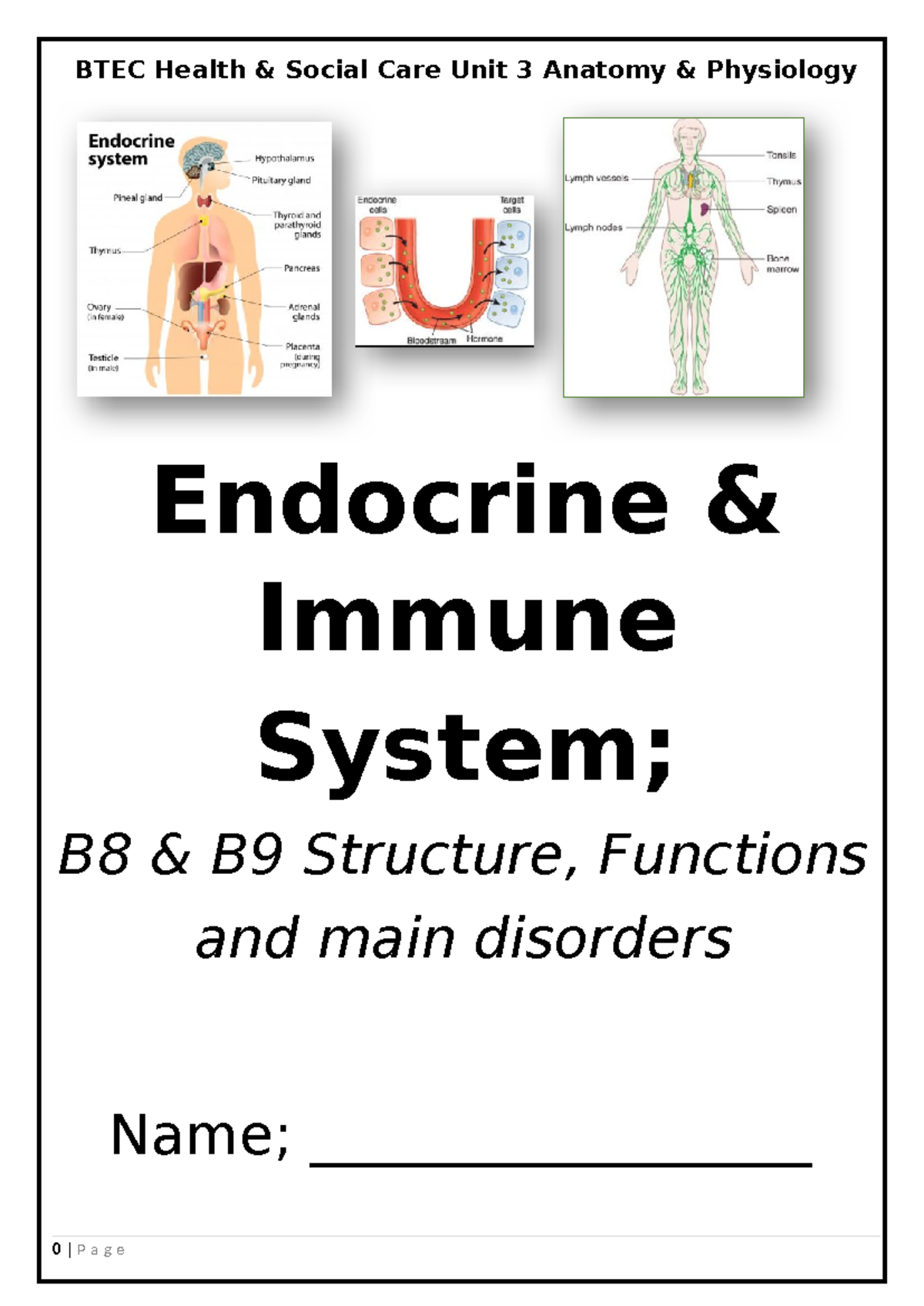 BTEC Health & Social Care Unit 3: Endocrine & Immune Systems Study ...