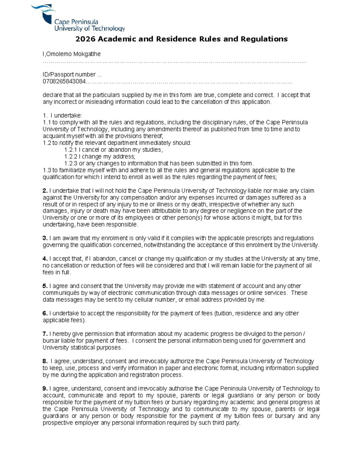 2026 CPUT Application Rules & Residence Regulations for Minors - Studocu