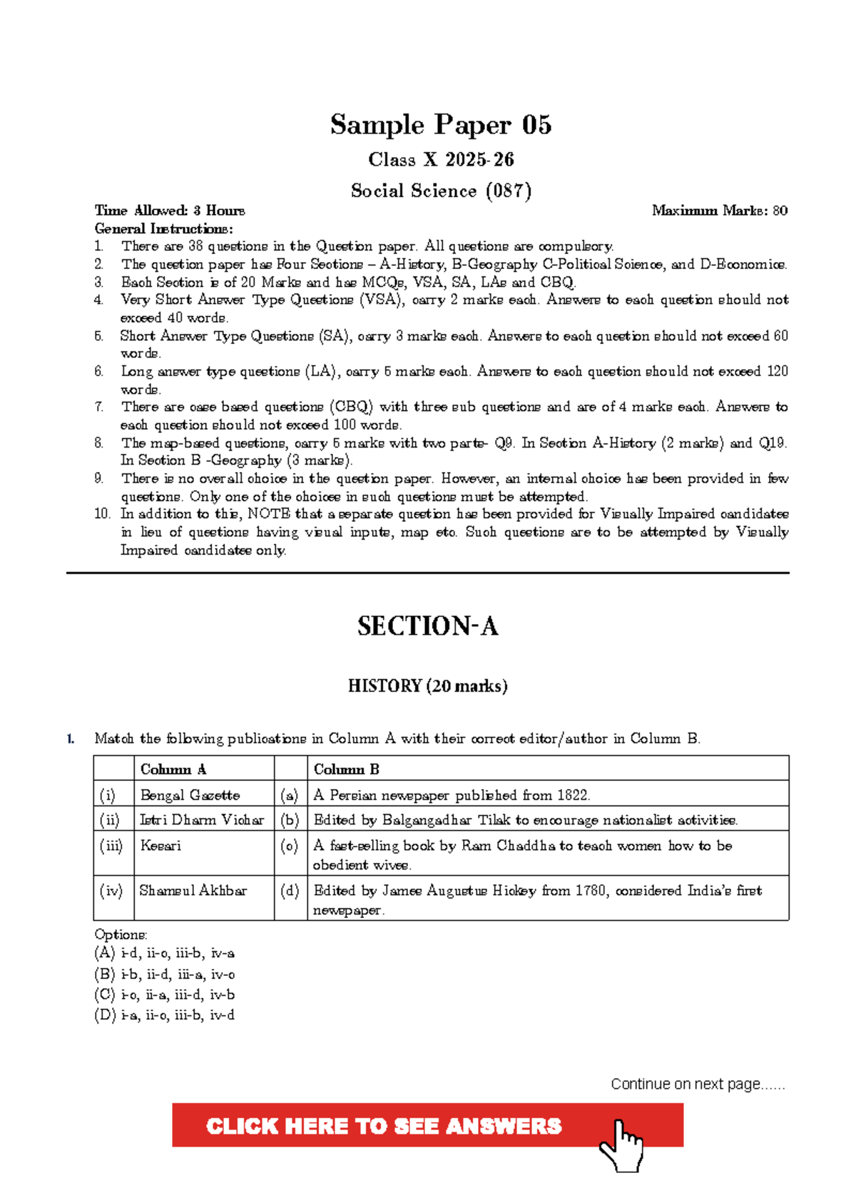 NODIA APP Sample Paper 05 Class X Social Science (087) - Comprehensive ...