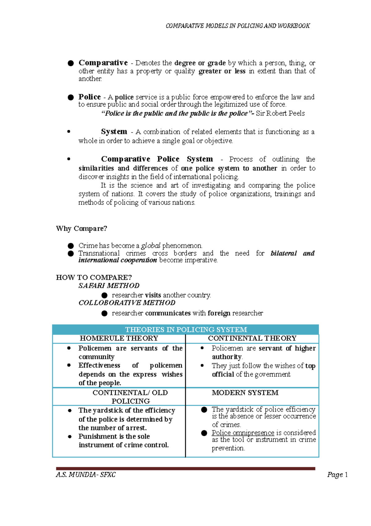 Comparative Models IN Policing - COMPARATIVE MODELS IN POLICING AND ...