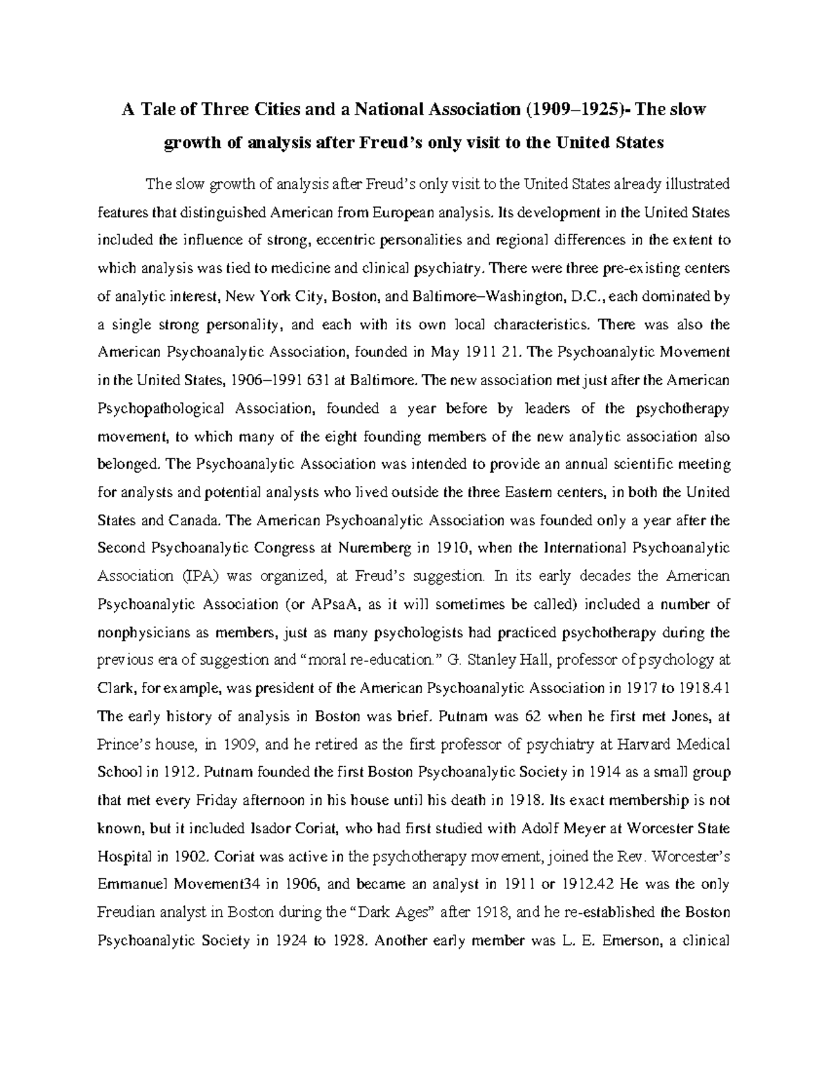 Analyzing the Evolution of American Psychoanalysis (1909-1925) - Studocu
