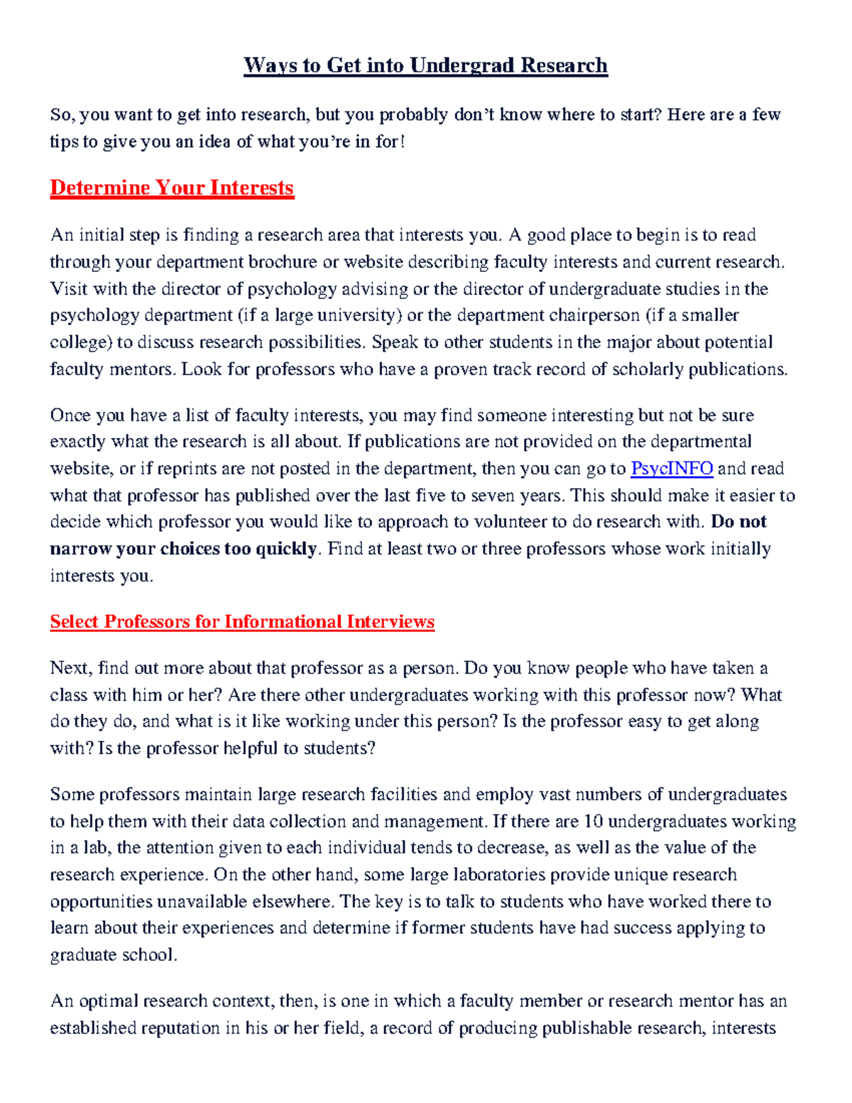 Strategies for Undergrad Research Opportunities - Studocu