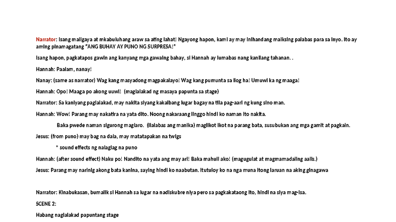 BUHAY AY PUNO NG: Isang Makulay na Palabas (Script) - Studocu