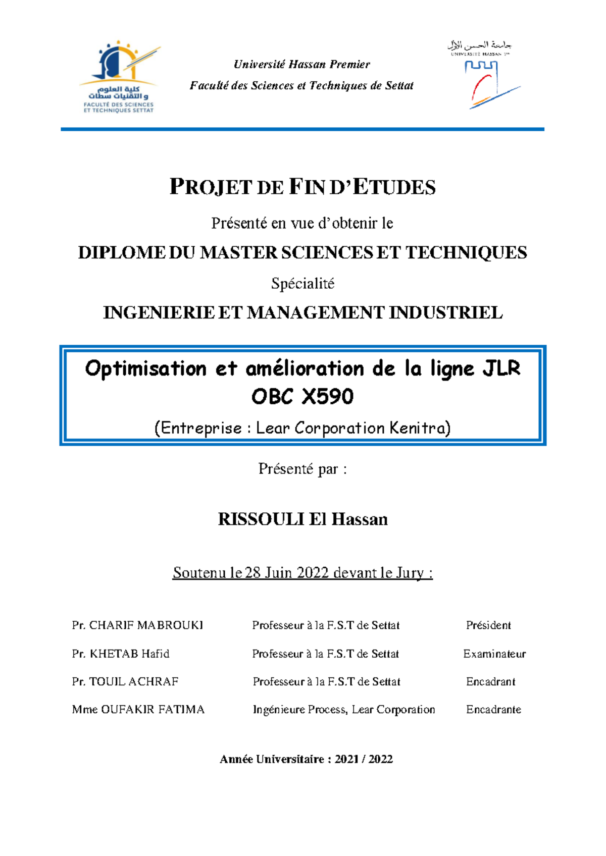 Optimisation de la Ligne JLR OBC X590 - PFE MST IMI 2021-2022 - Studocu