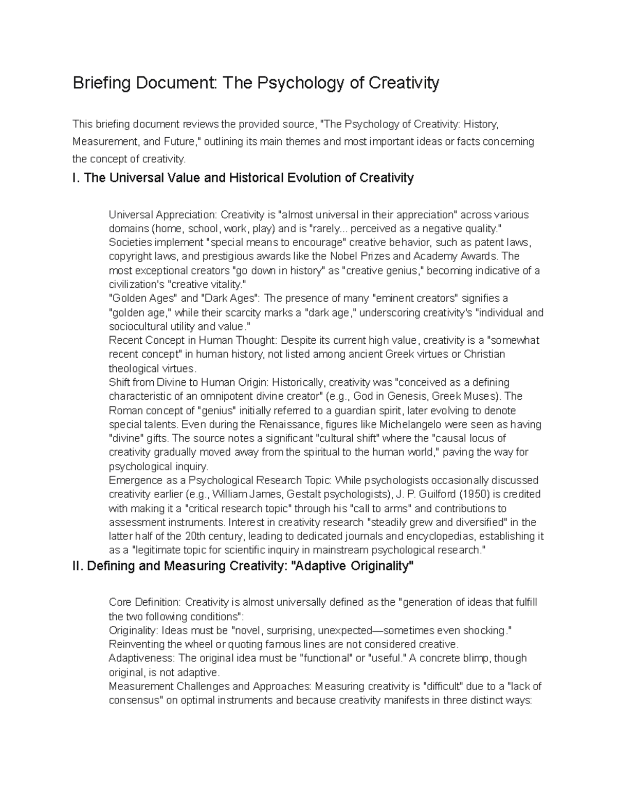 Psychology of Creativity: Key Themes and Insights (PSY 101) - Studocu