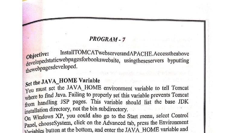 Program 7: Setting Up Tomcat & Apache Web Server Configuration - Studocu