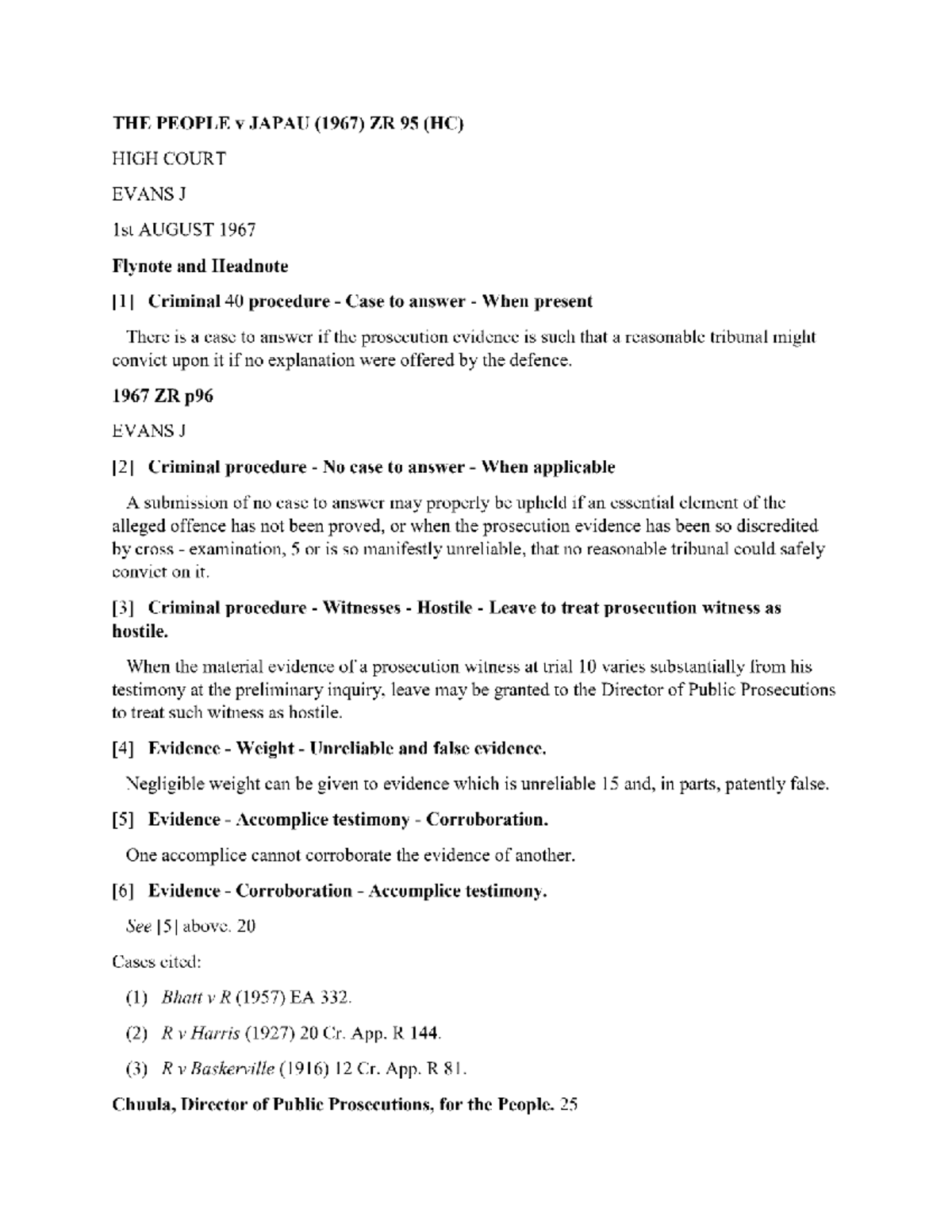 People v Japau (1967) ZR 95: High Court Ruling on No Case to Answer ...