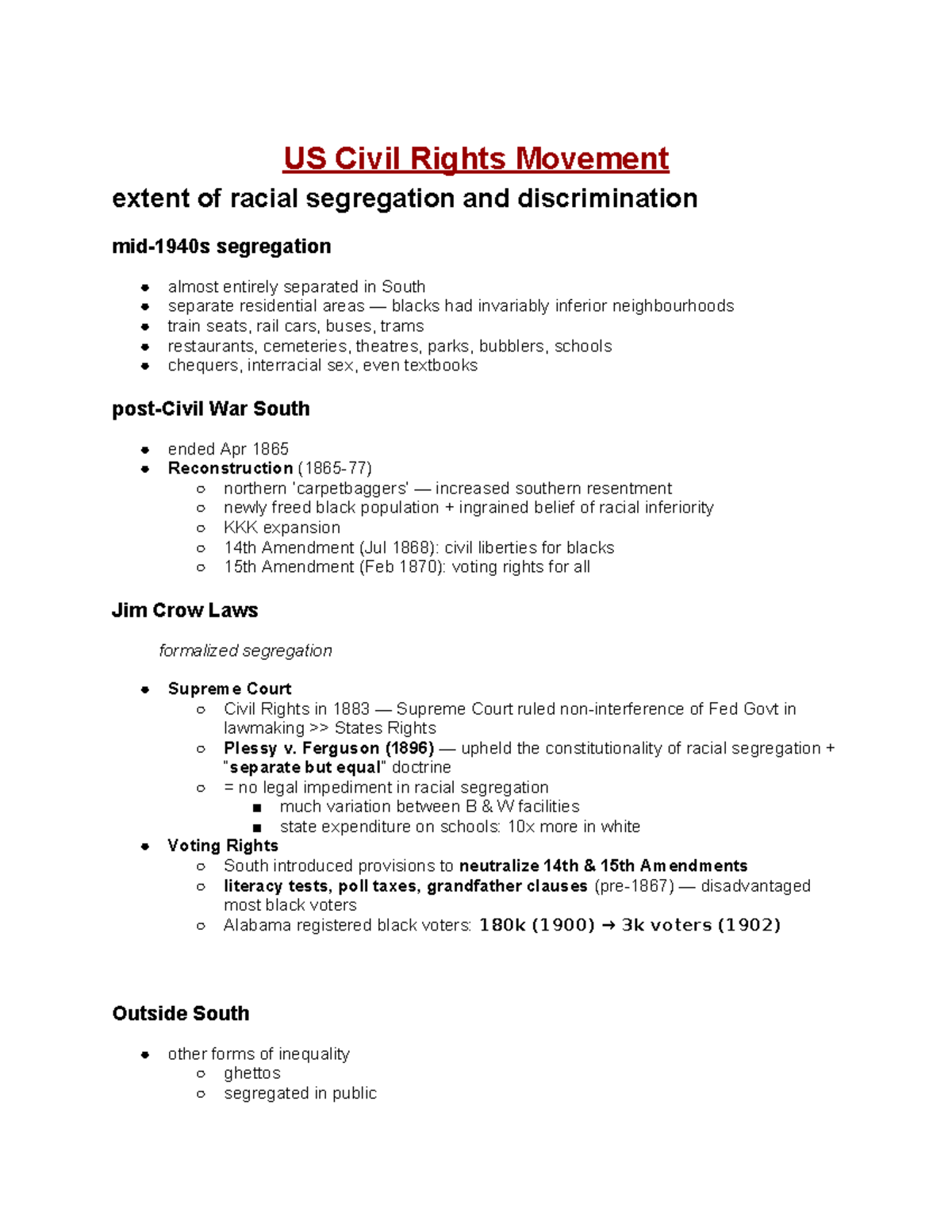 Elective - US Civil Rights Movement: Segregation and Discrimination ...