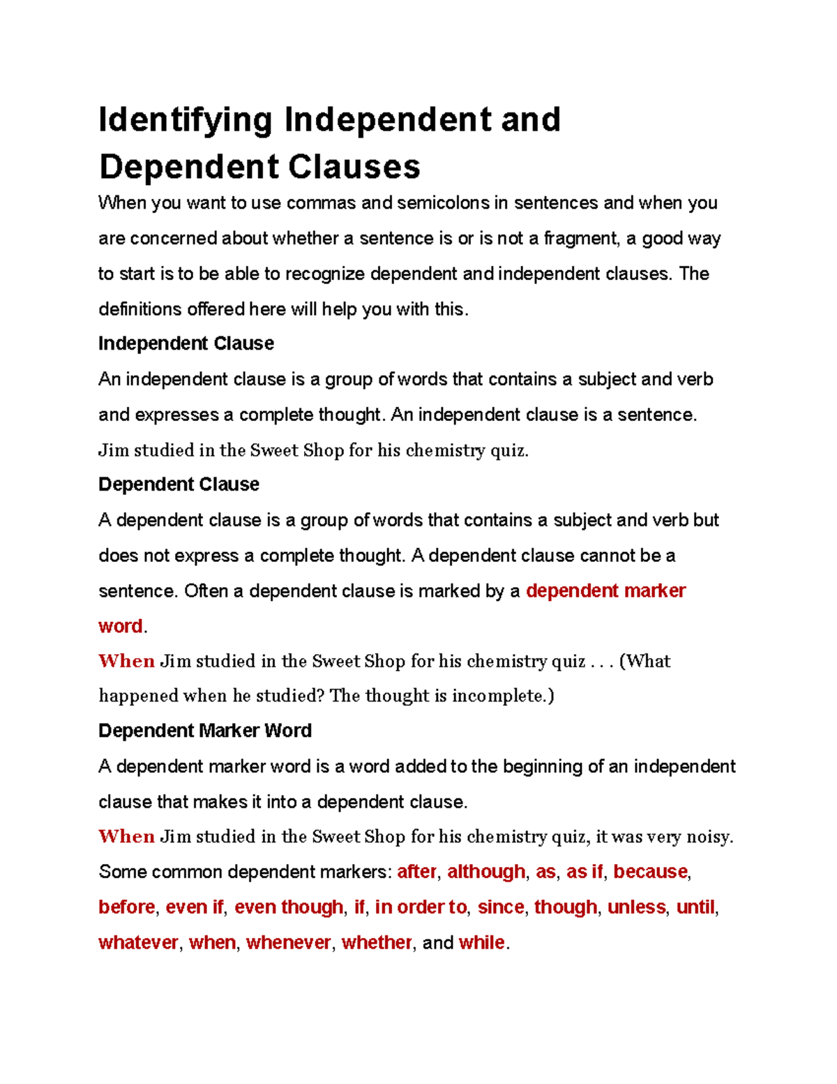 Understanding Independent & Dependent Clauses for Grammar - Studocu