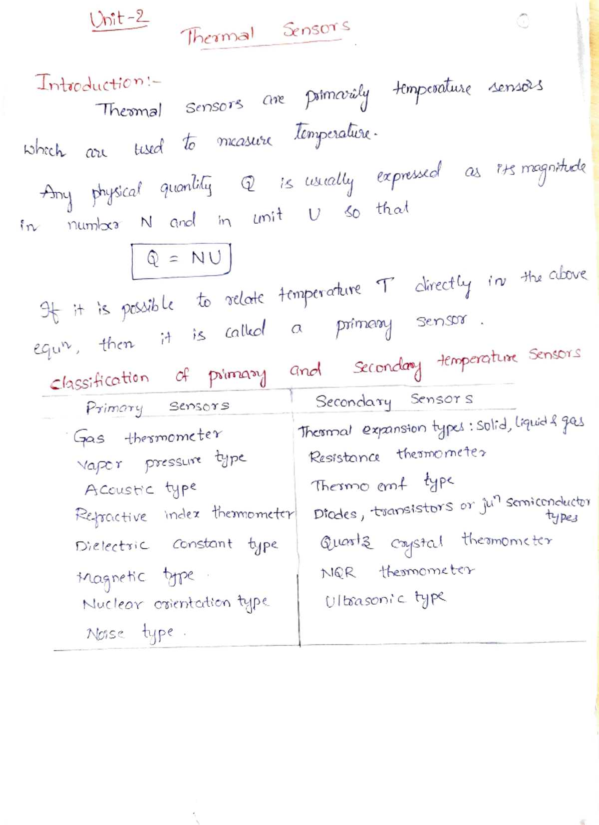 Sensors Unit 2 Handwritten Notes: Understanding Temperature Sensors ...