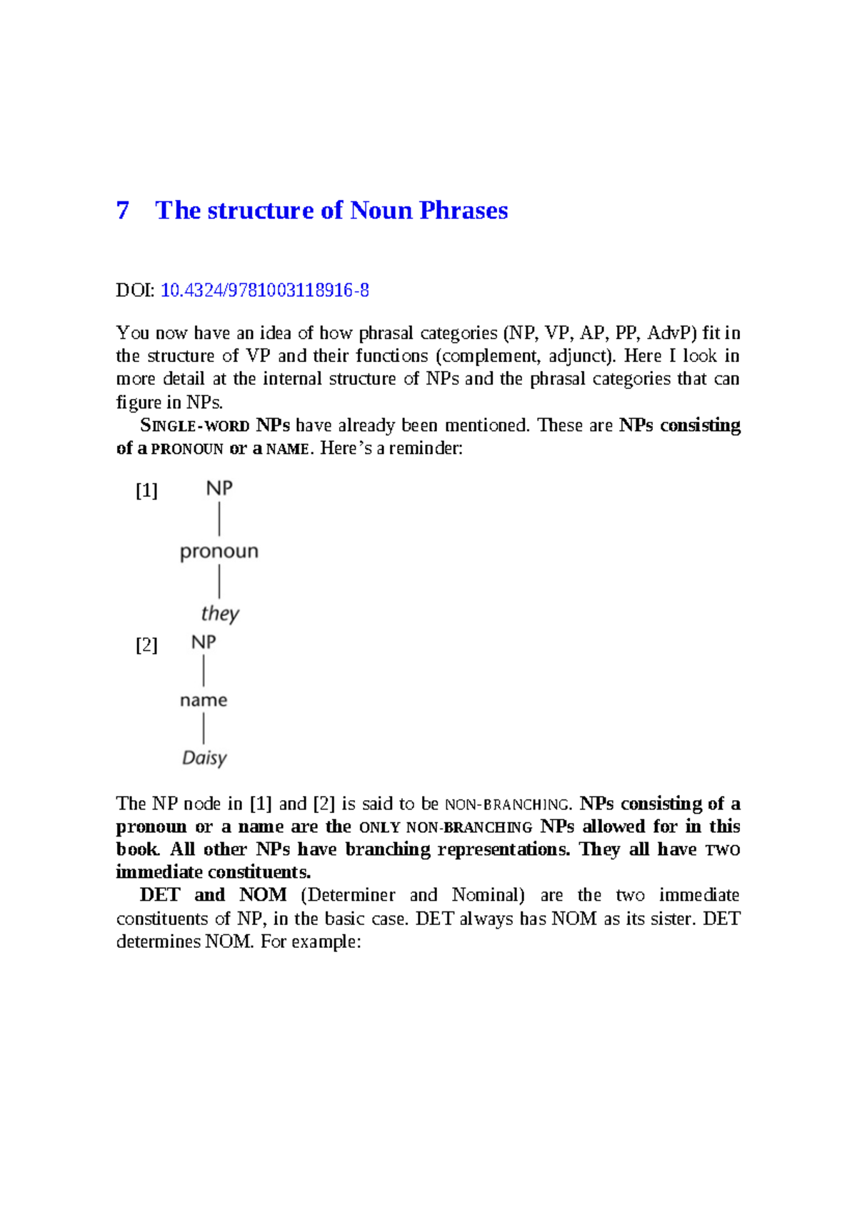 AS Chapter 7 - Structure of Noun Phrases Analysis - Studocu
