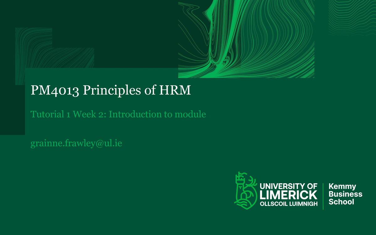 PM4013 Tutorial 1: Introduction to Principles of HRM Module - Studocu