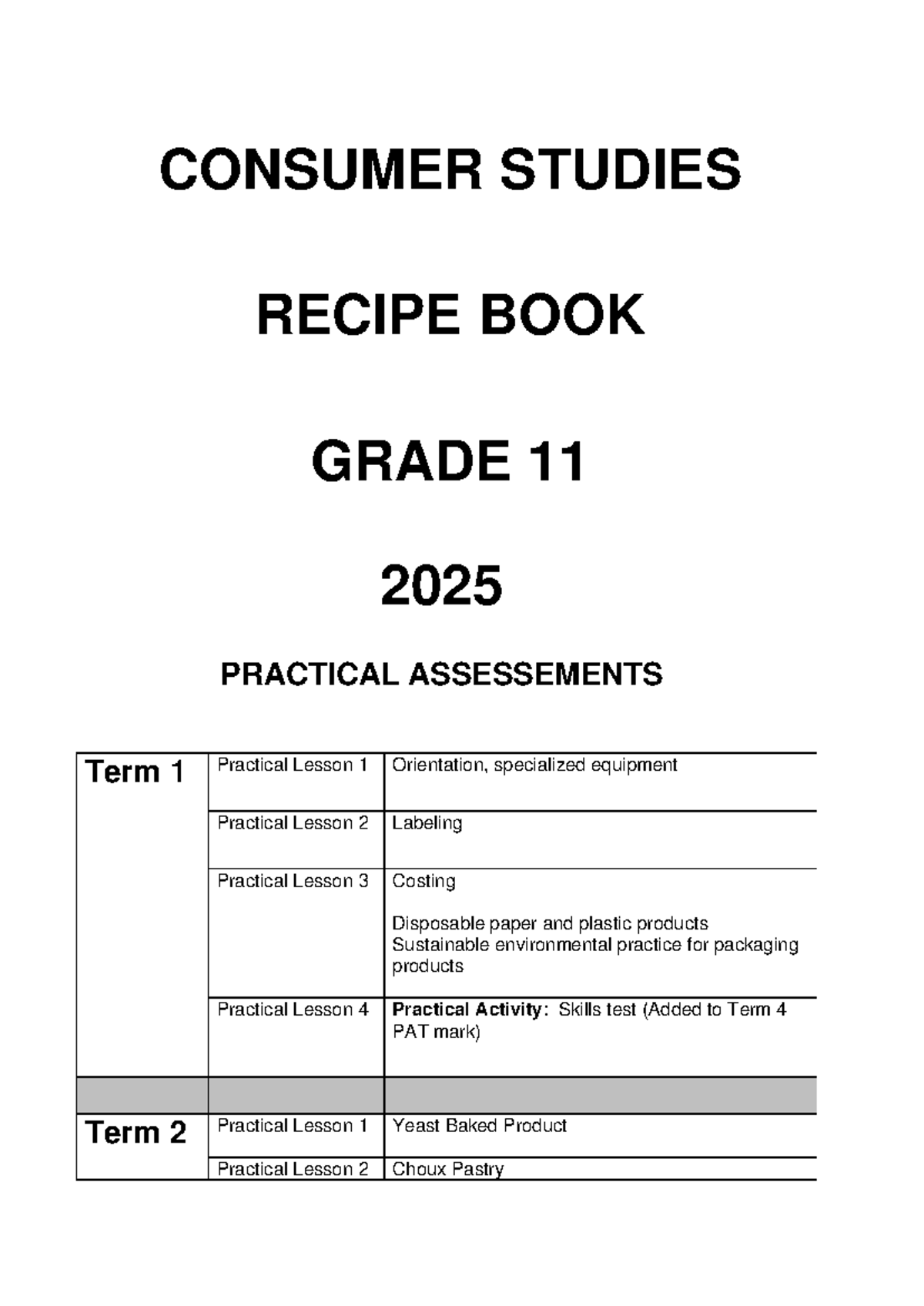 2025 Consumer Studies Grade 11 Recipe Book for Practical Assessments ...