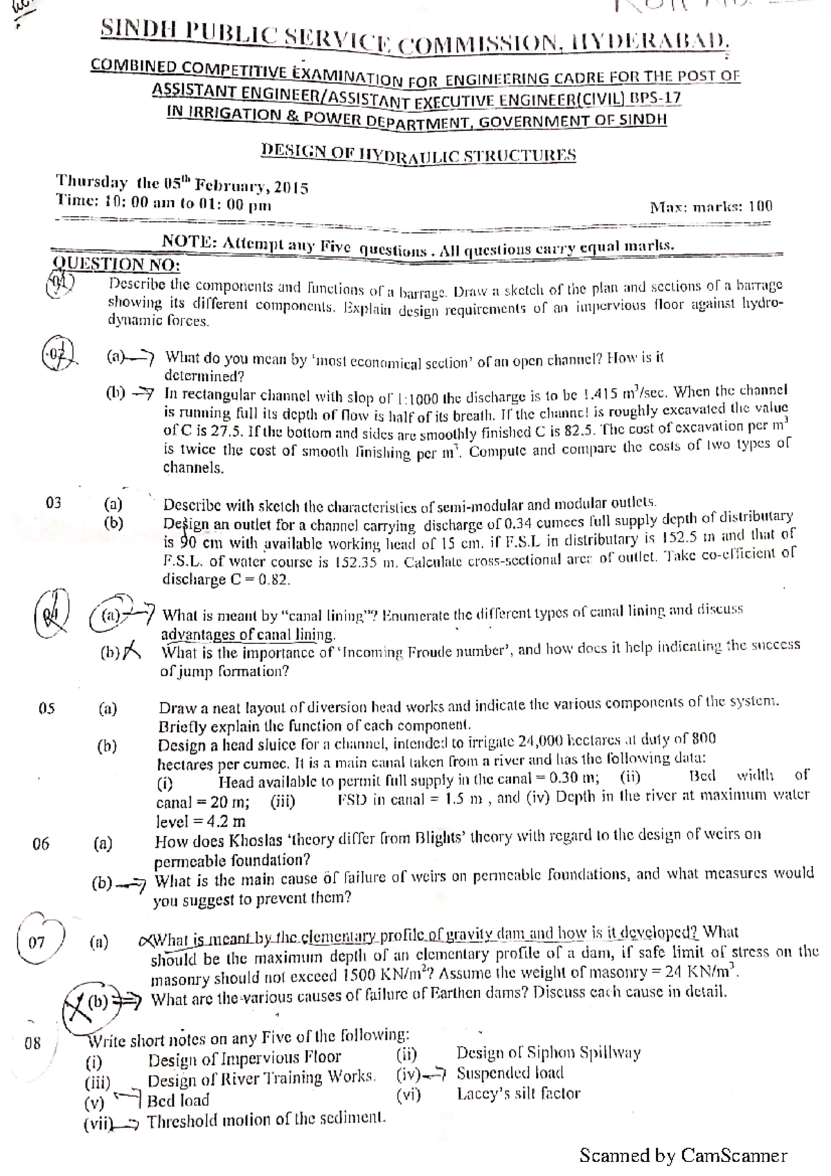 CCE Irrigation Engineering Cadre SPSC Exam Schedule & Past Papers - Studocu