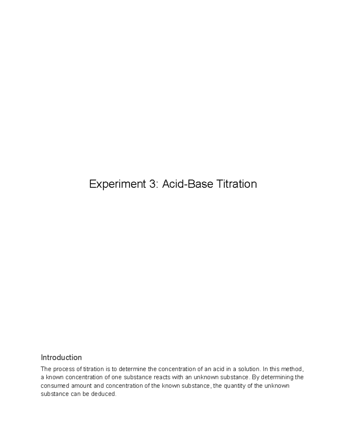 Experiment 3 Acid-Base Titration - Experiment 3: Acid-Base Titration ...