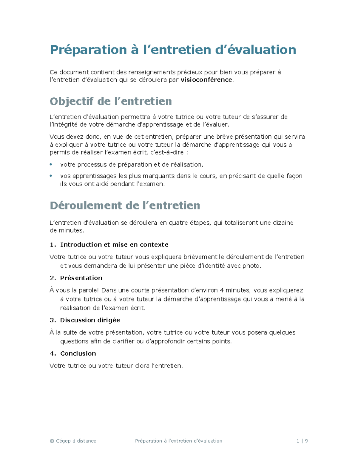 Cégep à distance : Préparation à l'entretien de présentation - Studocu