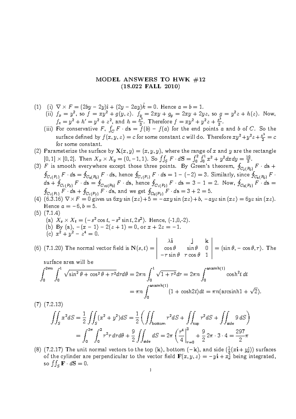 MIT 18.022 F10 Model Answers to Homework - Part 1 - Studocu
